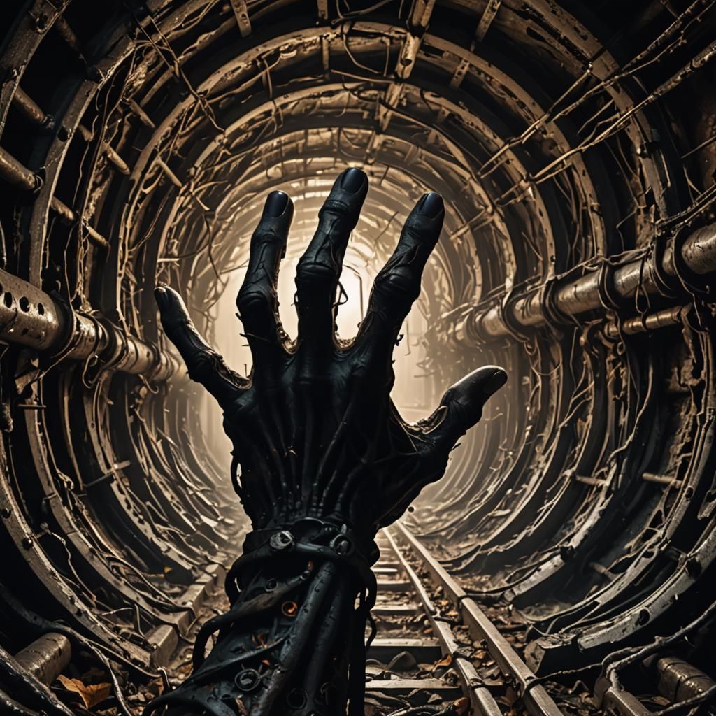 Distorted Dark Creature Emerges from Steampunk Vor... - AI Art