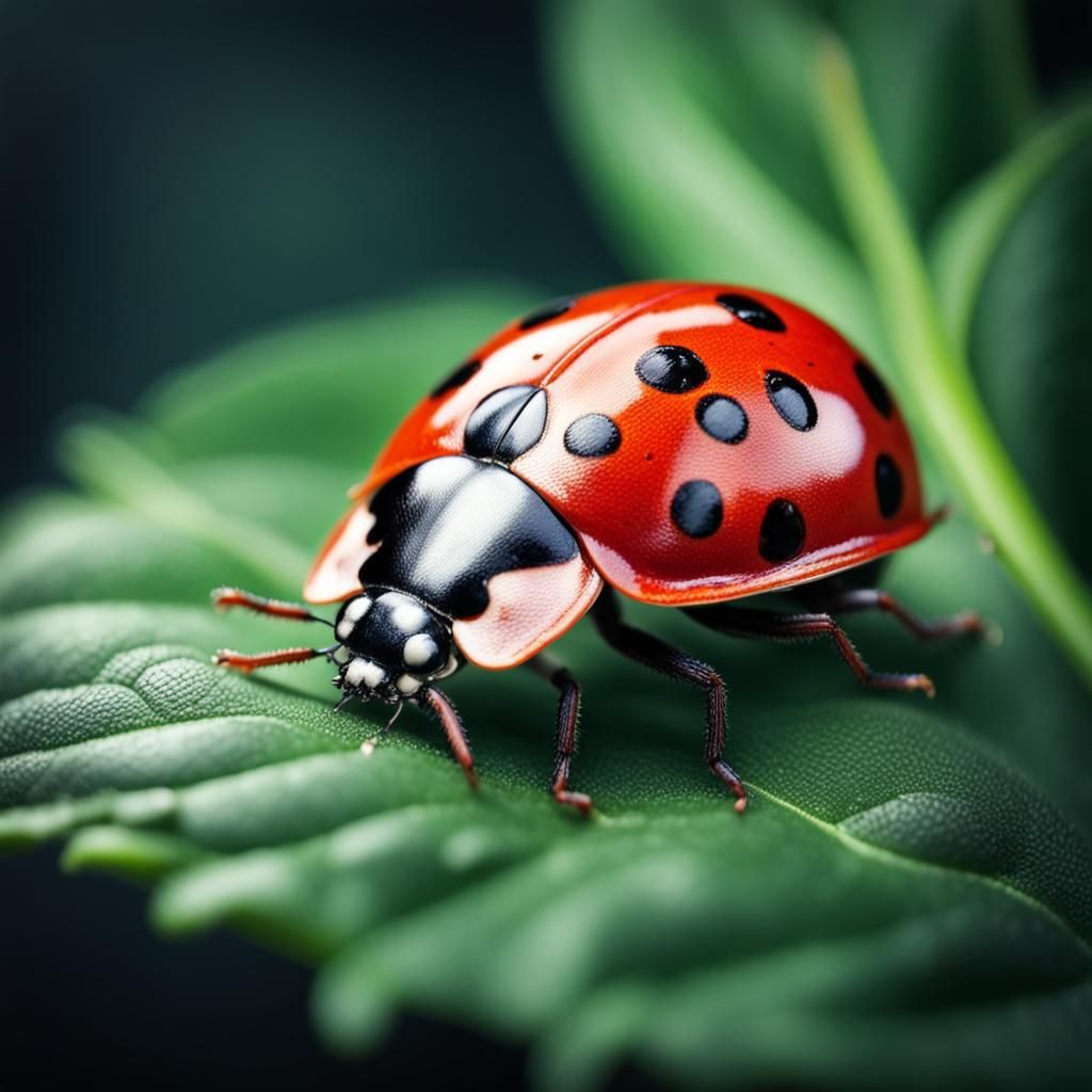 super real looking ladybug on a leaf intricate details, HDR ...