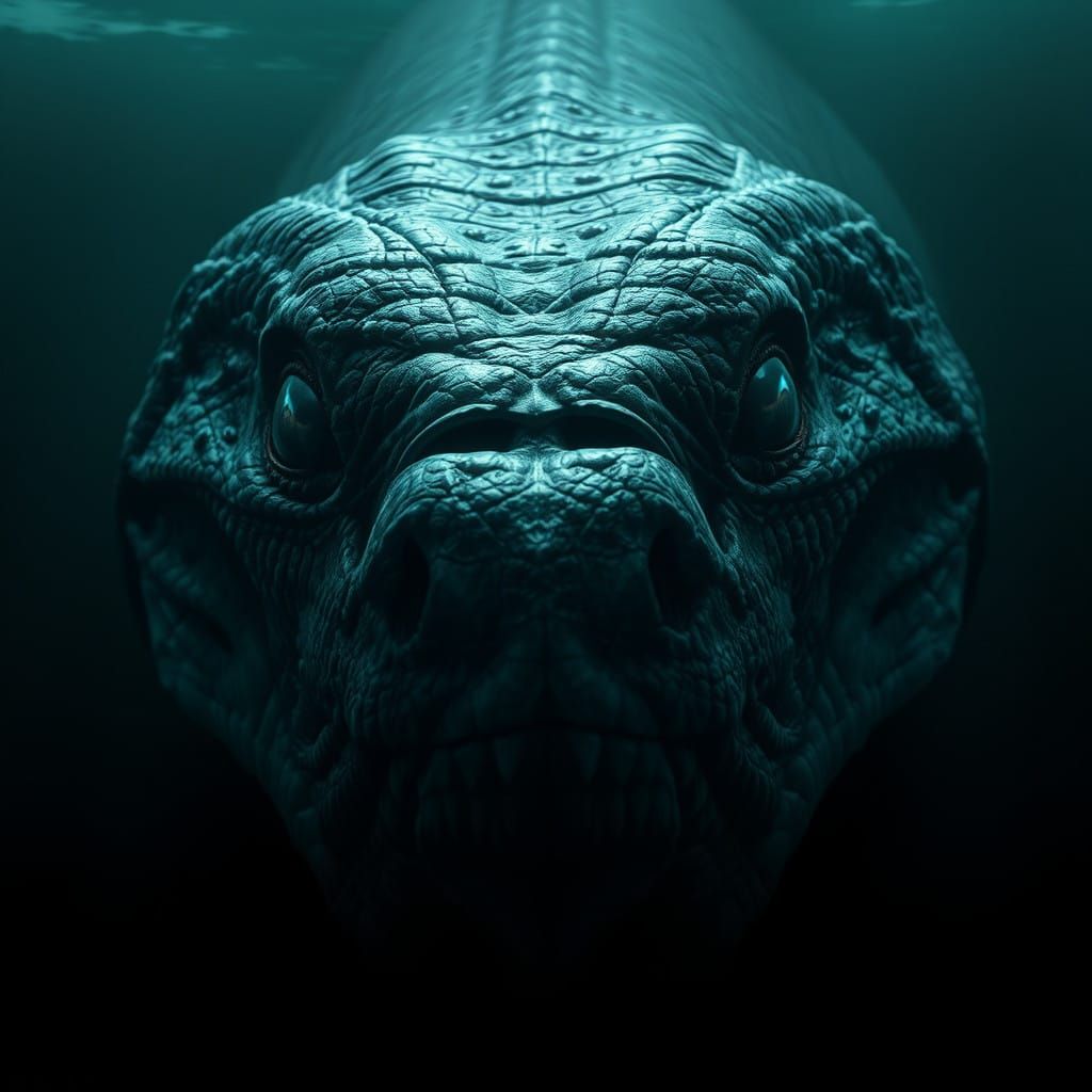 Ancient Sea Serpent Rises from the Dark Ocean Dept... - AI Art