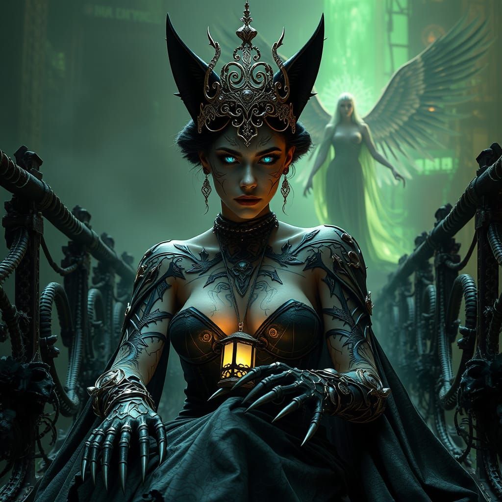 Gothic Cyberwolf Queen Reigns Supreme in Dark, Ind... - AI Art