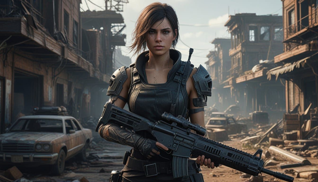 lady with a gun - Strong Female Survivor in Post-Apocalyptic...