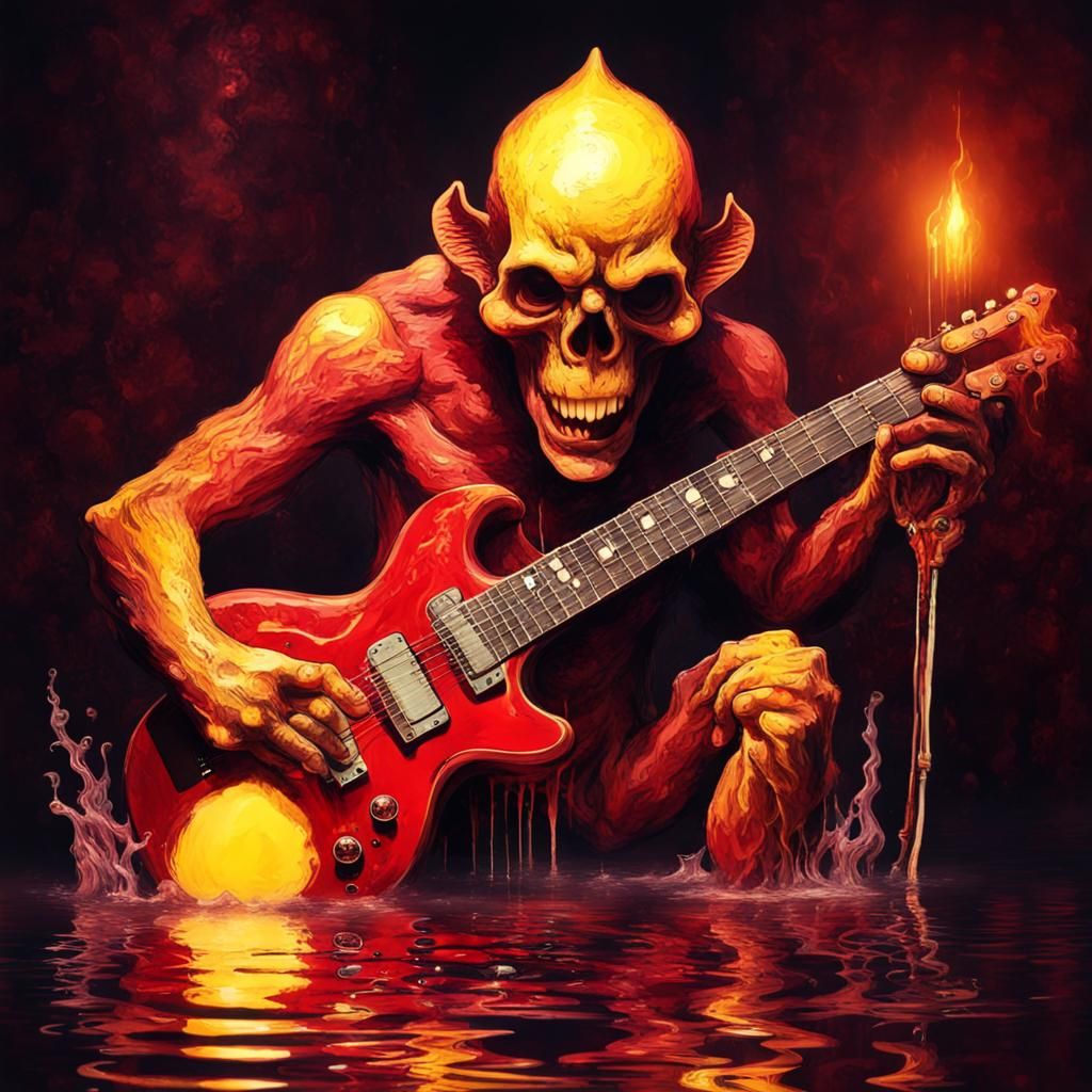 angry monster hold guitar in boiling water - AI Generated Artwork ...