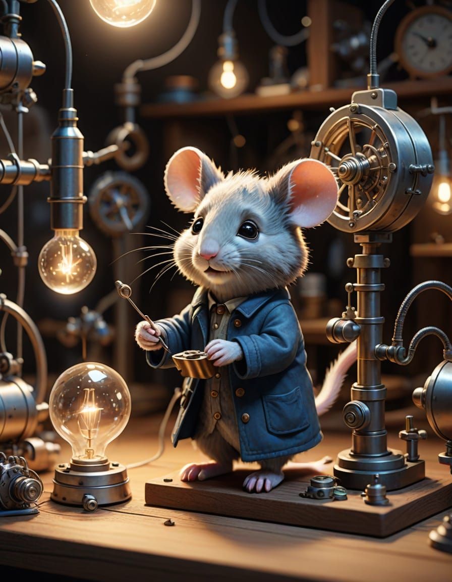 mouse inventor working on creating perpetual motion machine,