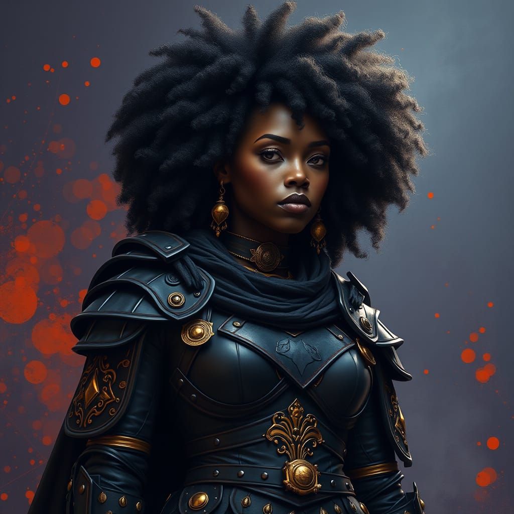 Regal African Warrior in Ornate Black Leather Armo... - AI Art