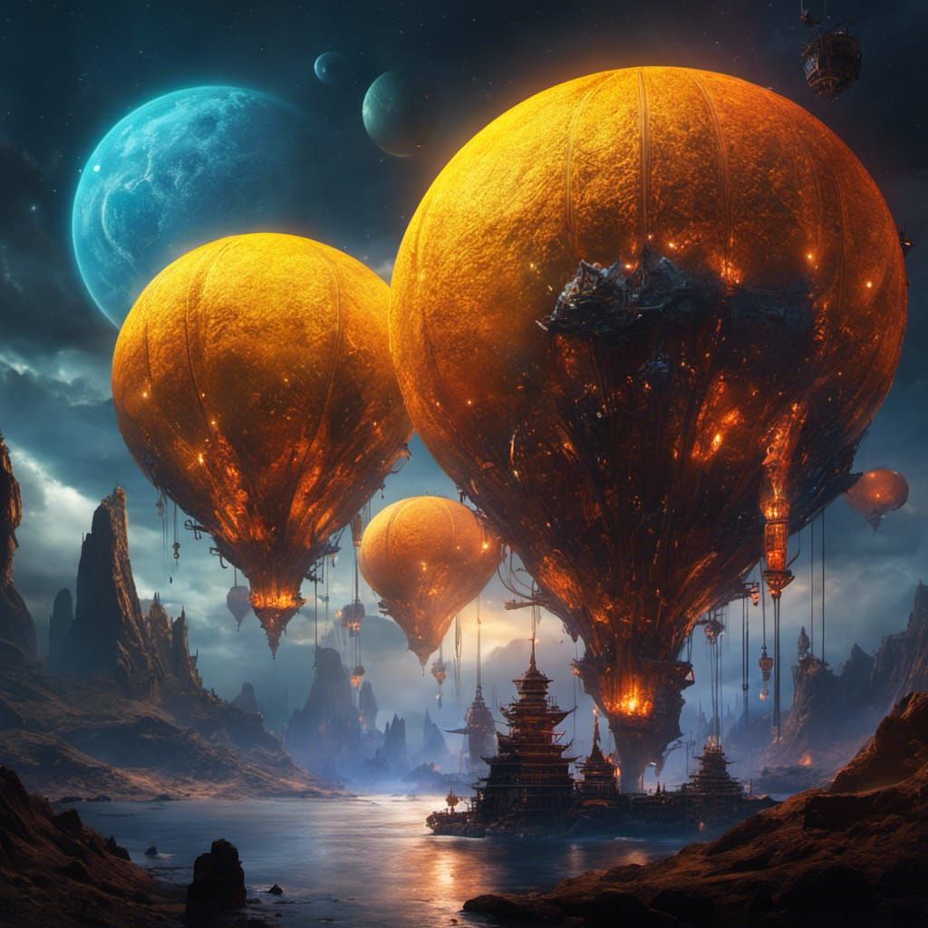 swarm of aliens, space, creatures, vivid colors, indigo, darkness, big ...