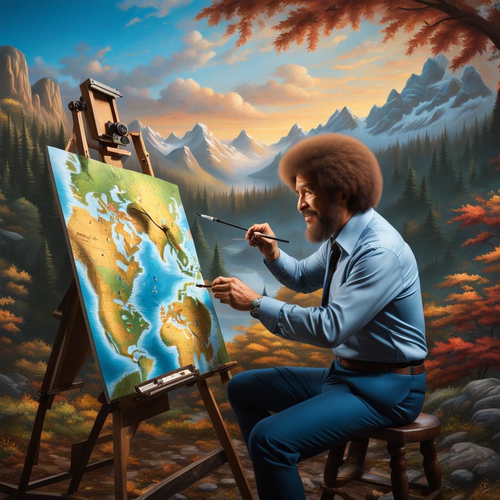 Bob Ross painting a map. - AI Generated Artwork - NightCafe Creator