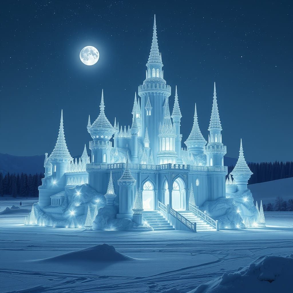 Fantasyland Ice Sculpture - Hyperrealistic Ice Castle Amids...