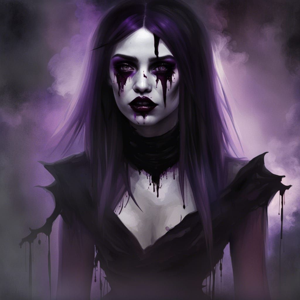 Gothic banshee Young lady with purple eyeshadow and Black eyeliner and ...