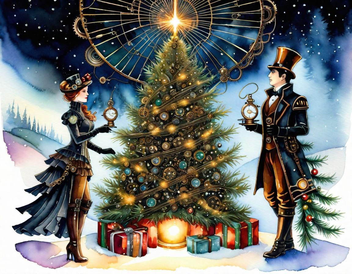 Steampunk couple celebrating Christmas (Juggernaut XL v5) - AI ...