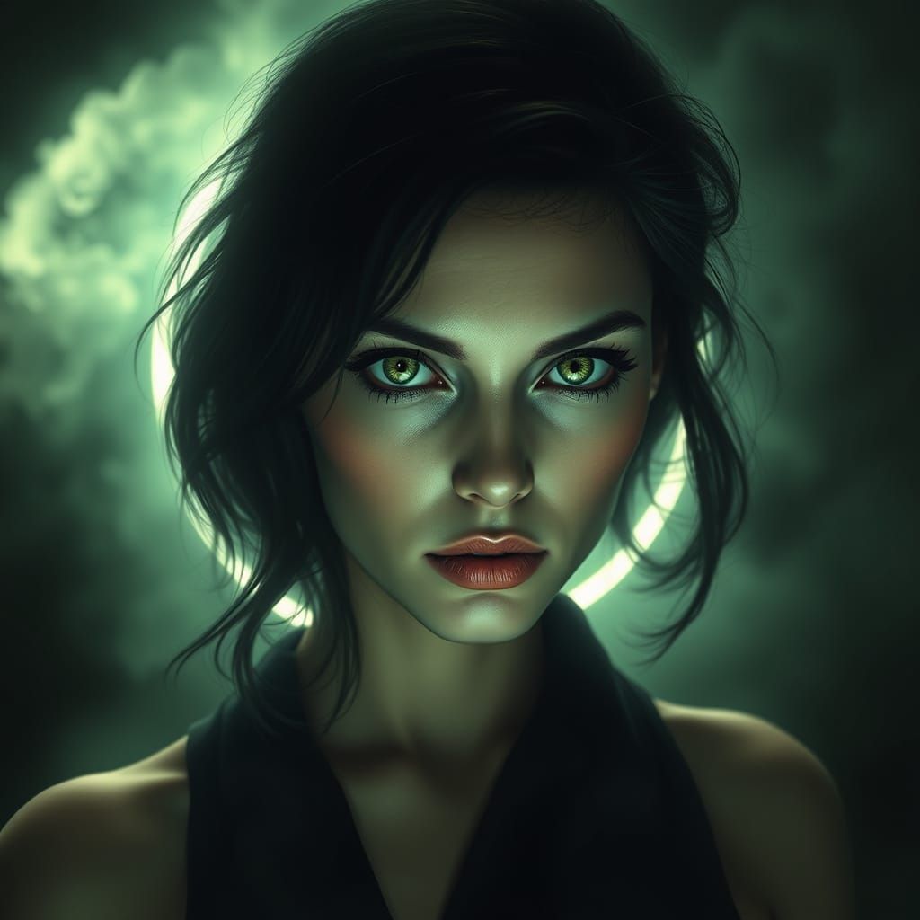 ojos verdes que refleten un lado misterioso y que seducen a adentrar hacia ello mientras tiene ...