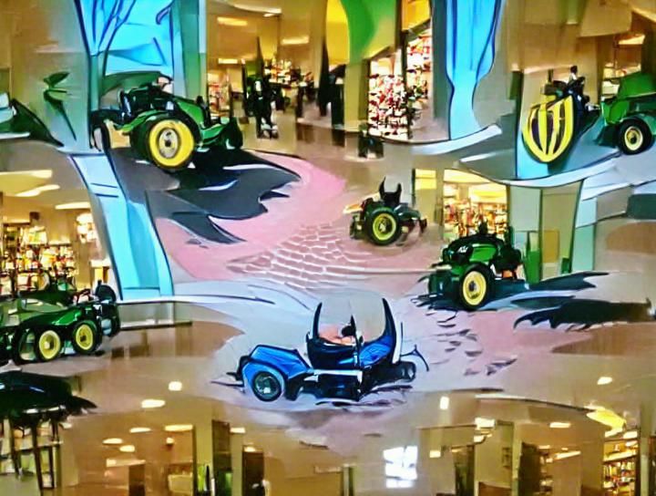 Batman driving a tractor through the mall Chuck Jones cartoon - AI ...