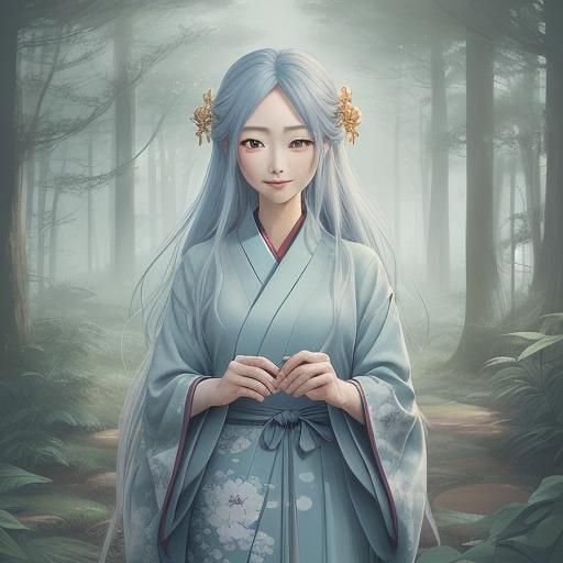 My Lovely Yokai Girlfriend - Whimsical Yokai Girl in Moonlit...