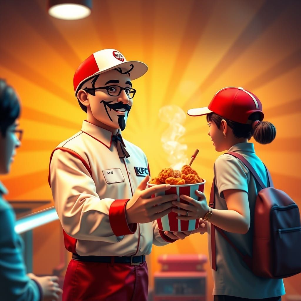 Cinematic KFC Delivery Scene with Vibrant Lighting - AI Art