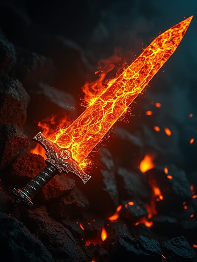Elemental Swords - Forged from Lava, Shimmering with Blazing...