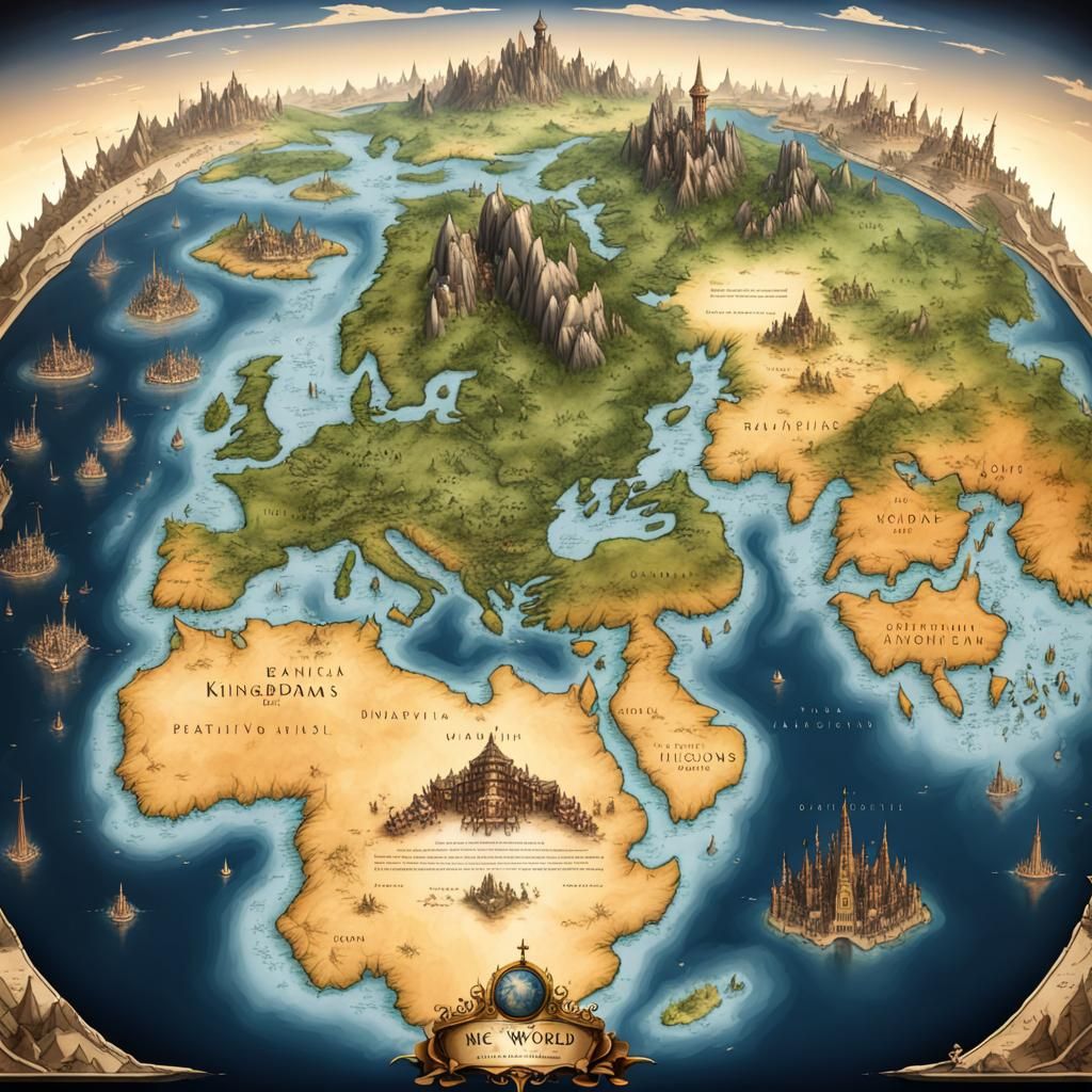 a beautiful map of huge world with 10 kingdoms - AI Generated Artwork ...