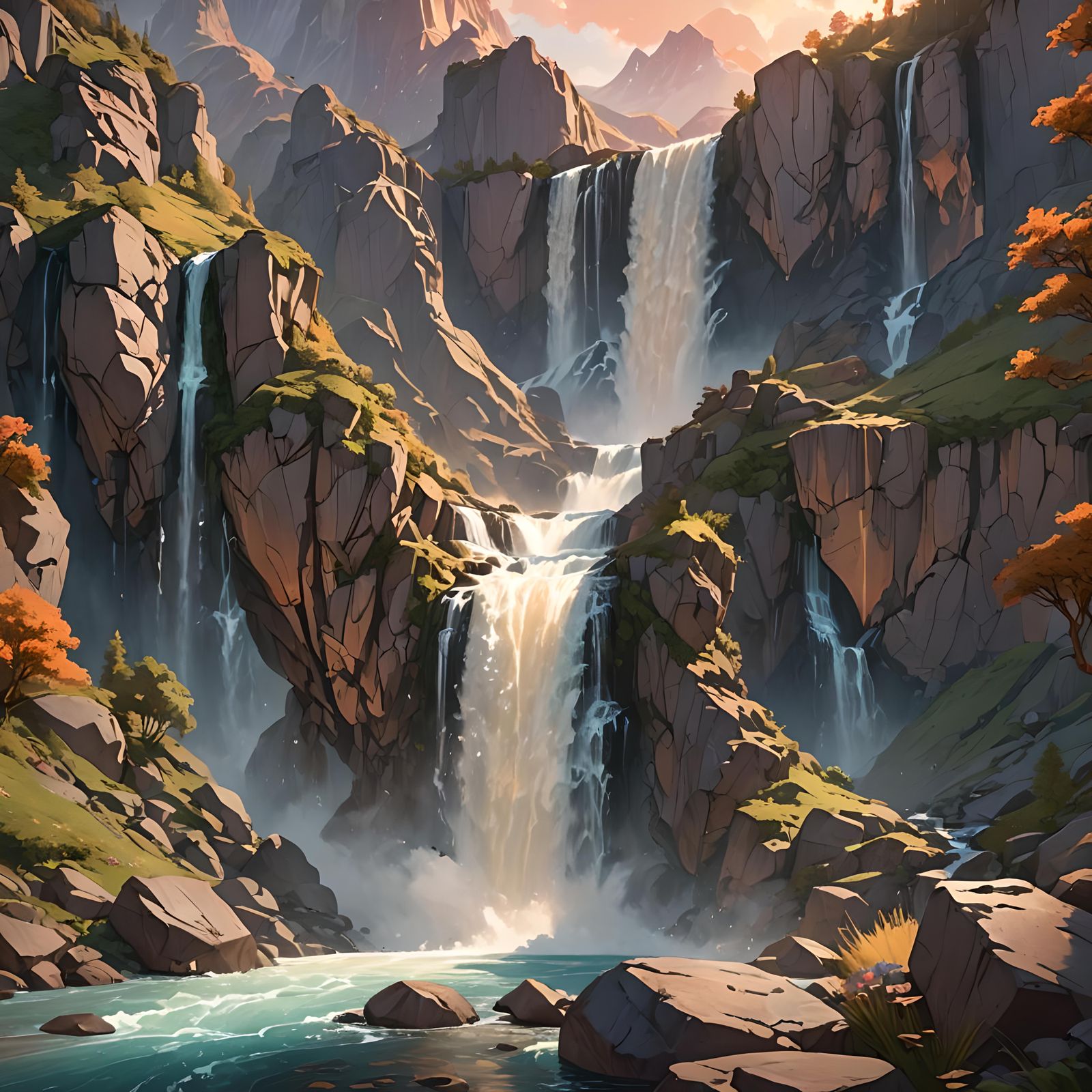 Waterfall - AI Generated Artwork - NightCafe Creator
