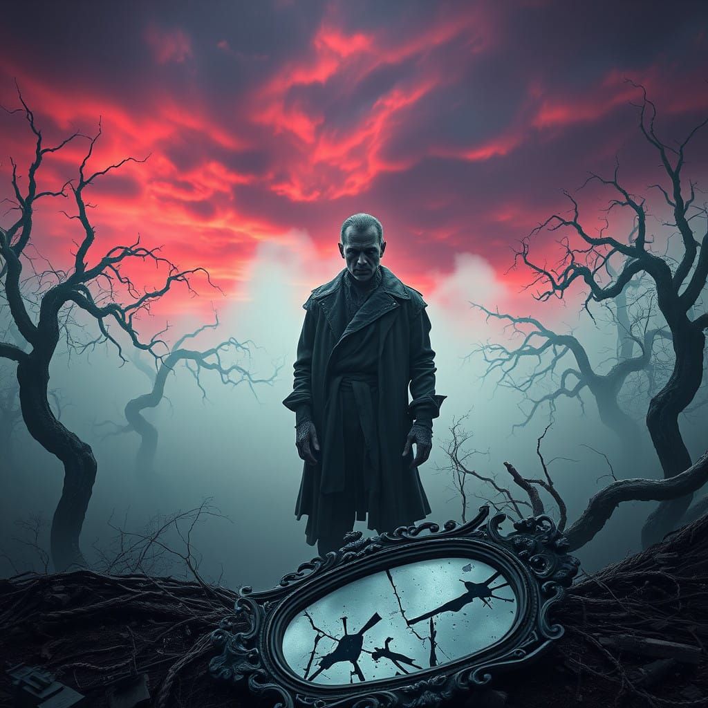 Shrouded Figure in a Haunting, Eerie Landscape, In... - AI Art