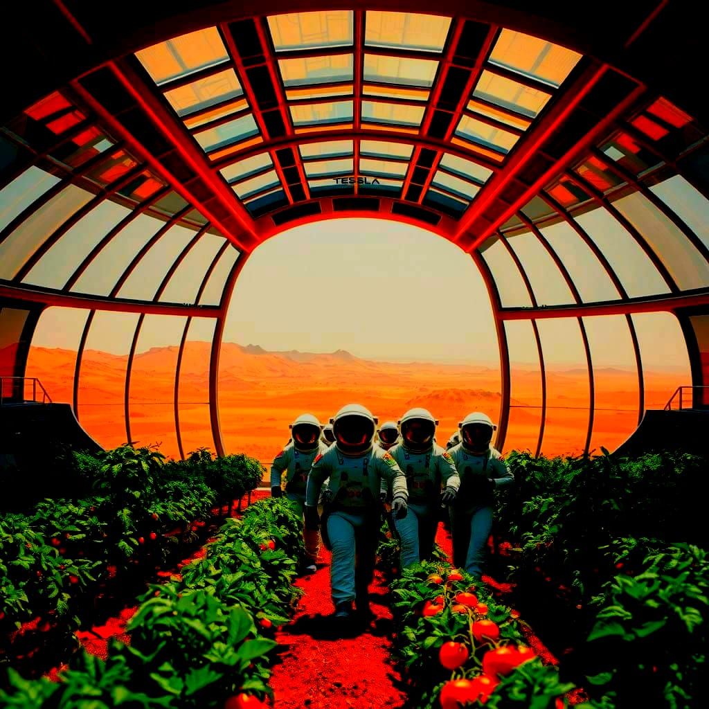 Future Astronauts in Mars Tesla Hotel Glass Dome - AI Art