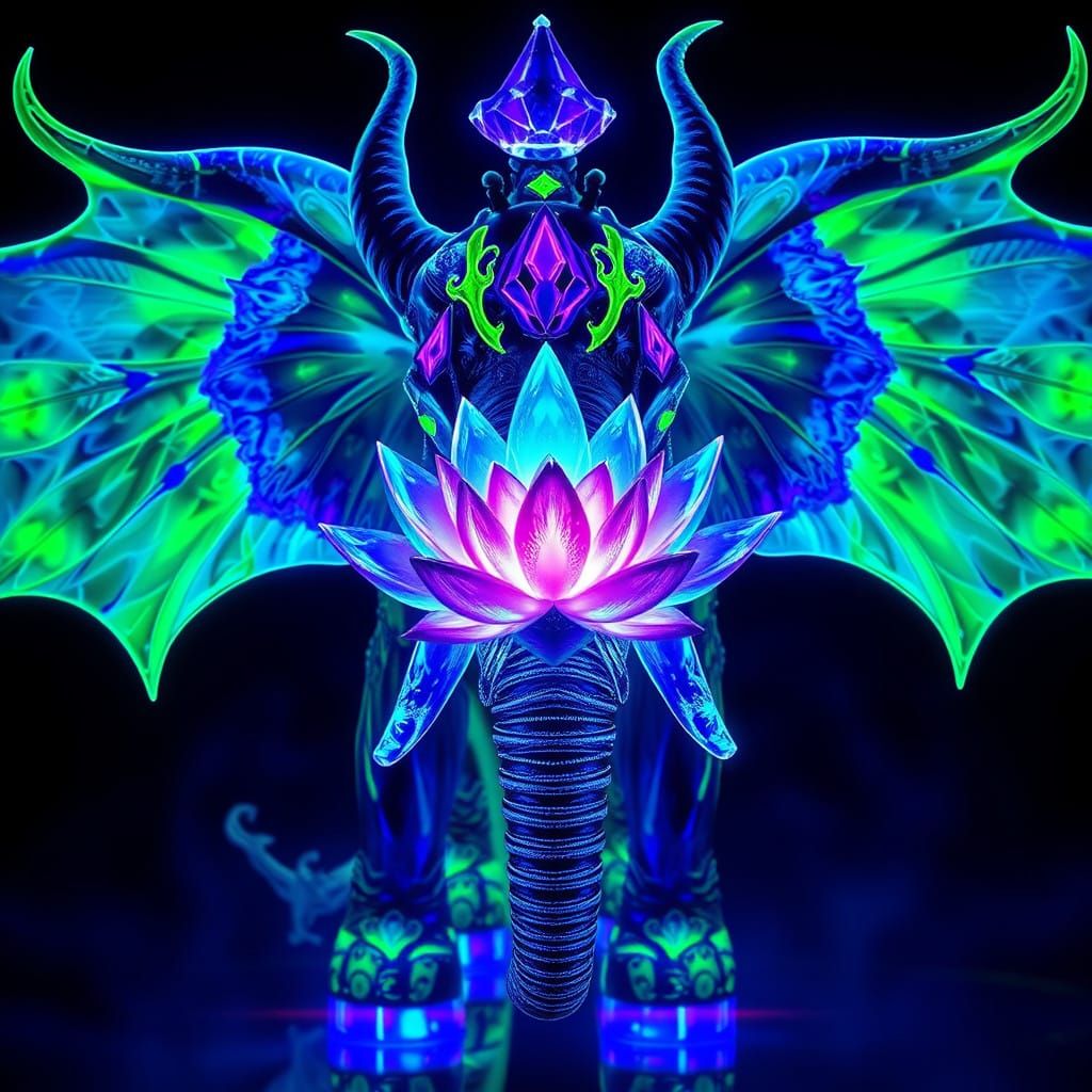 Lotus Elephant Daemon - Celestial Demon Elephant in Neon Lot...