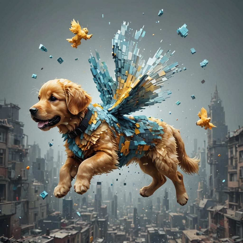 Puppy Joins Birds with 3D Pixel Wings - AI Generated Artwork ...