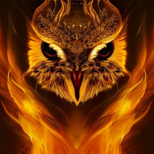Golden fire owl - AI Generated Artwork - NightCafe Creator