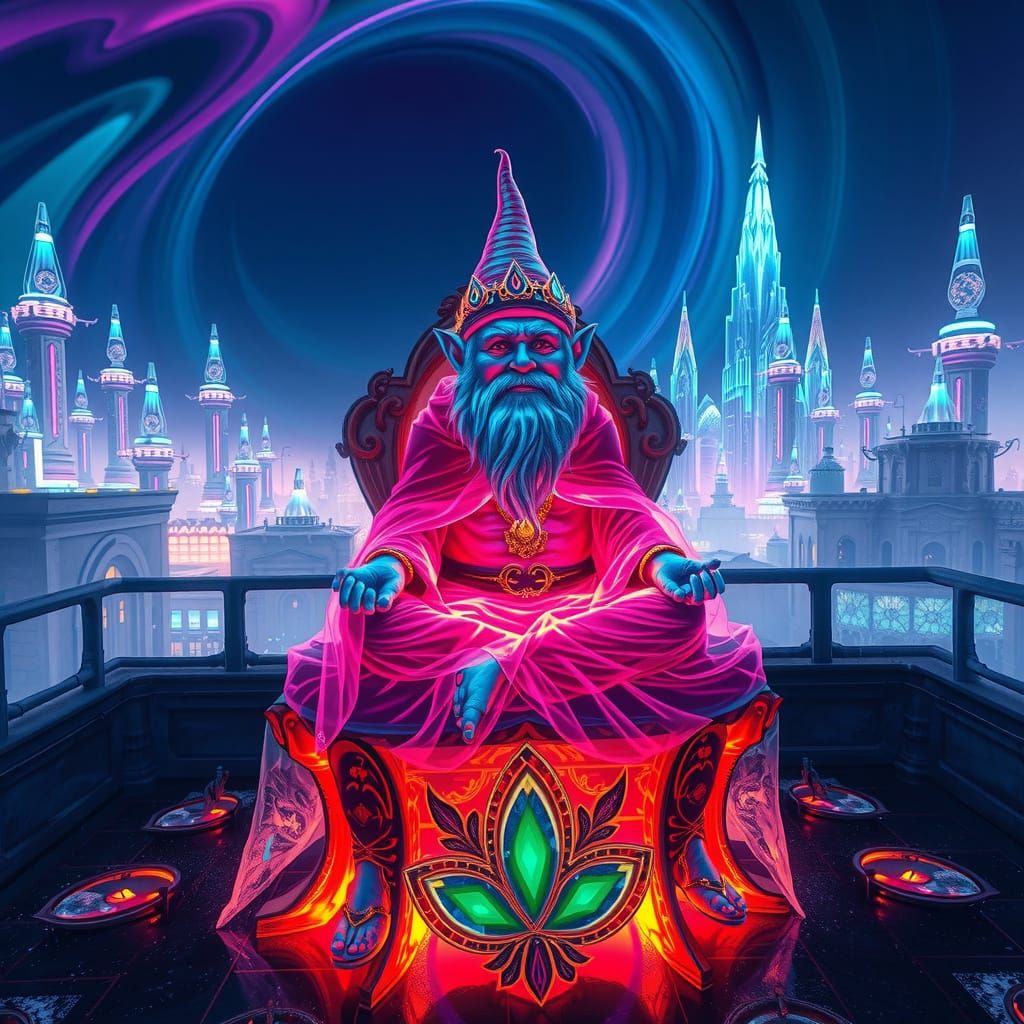 Psychedelic Gnome King Reigns Supreme in Cosmic Dr... - AI Art