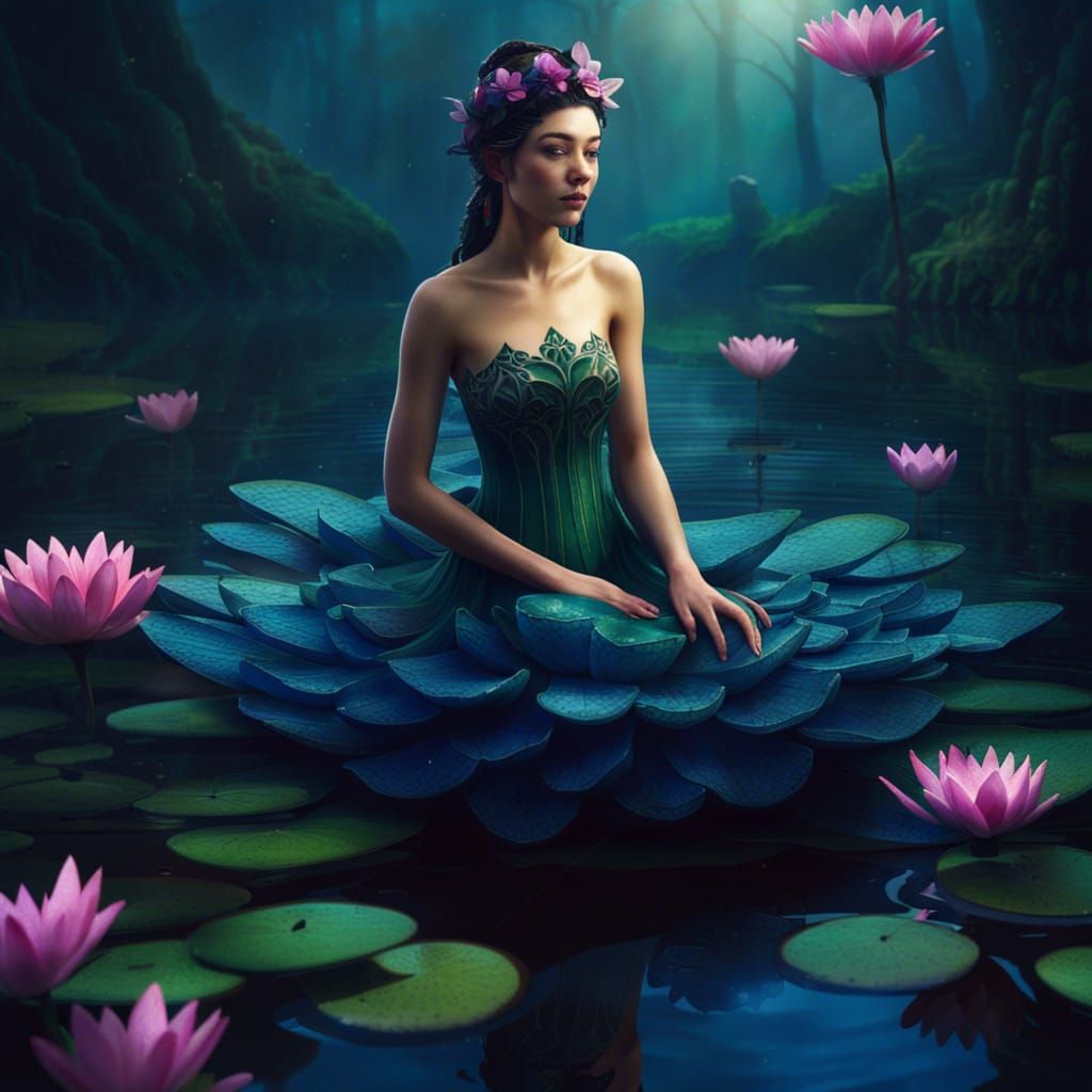 "Lily's Whimsy: A Nymph's Aquatic Elegance" - AI Generated Artwork - NightCafe Creator