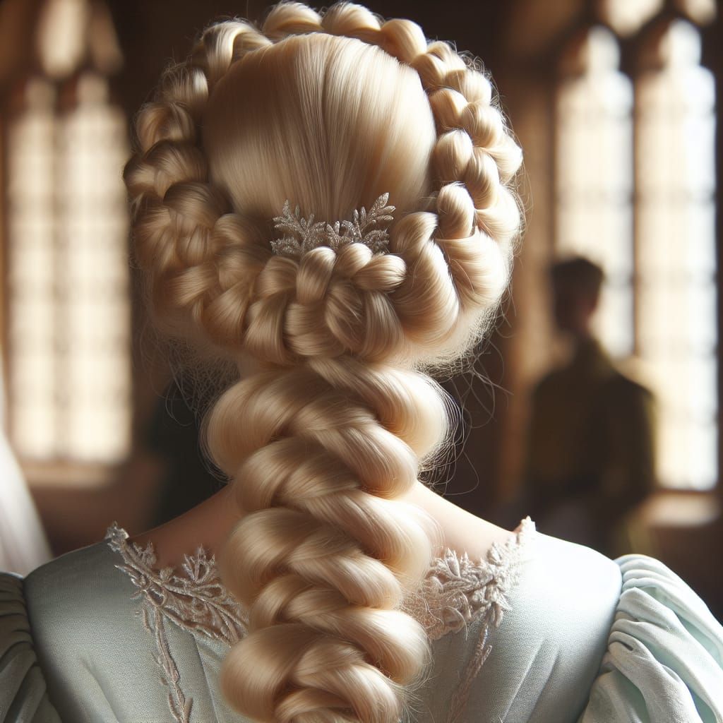 Regal Princess with Elegant Pale Blonde Braid - AI Art