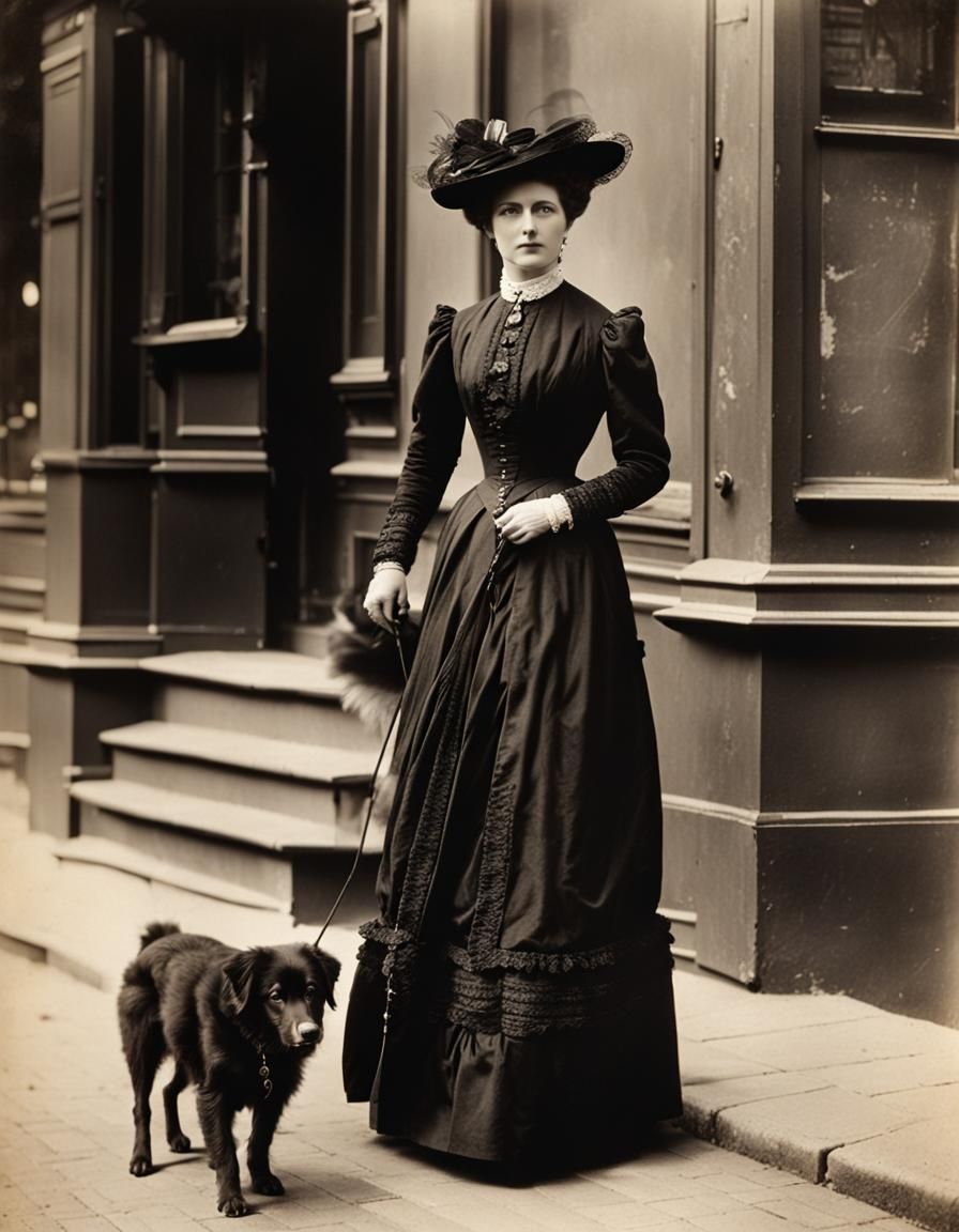 a striking photograph of a beautiful Victorian lady, street-length ...