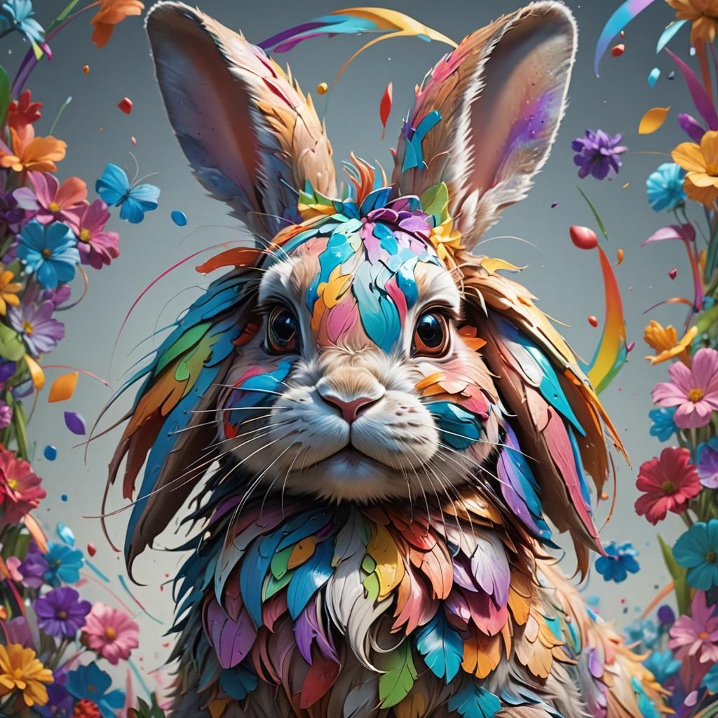 a hyper detailed very cute bunny that is rainbow colors - AI Generated ...
