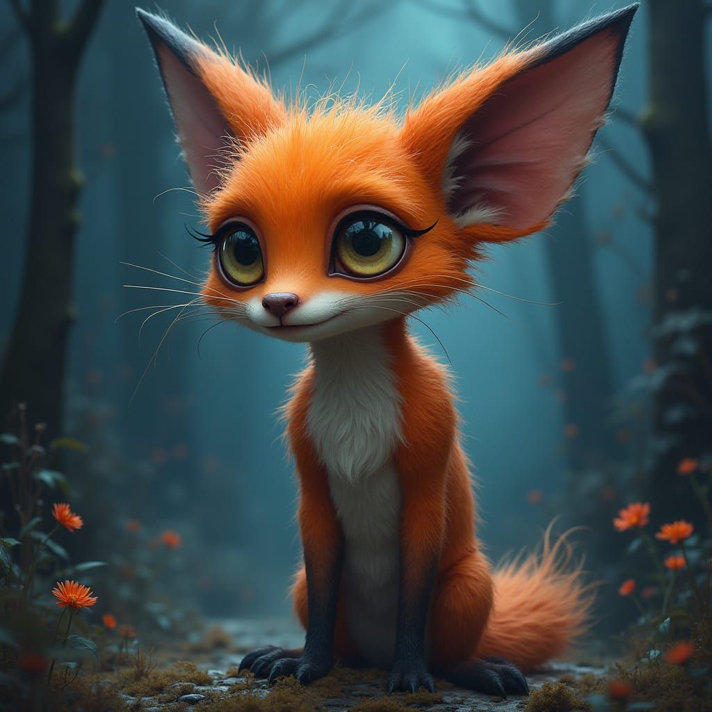 A tall, slender humanoid with fox-like features, shaggy, wild fur, and ...