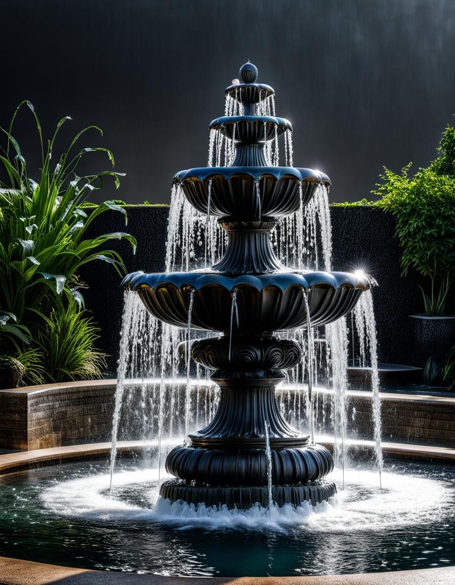 Fountain sculpture, flowing water, cascade, droplets, pool - AI ...