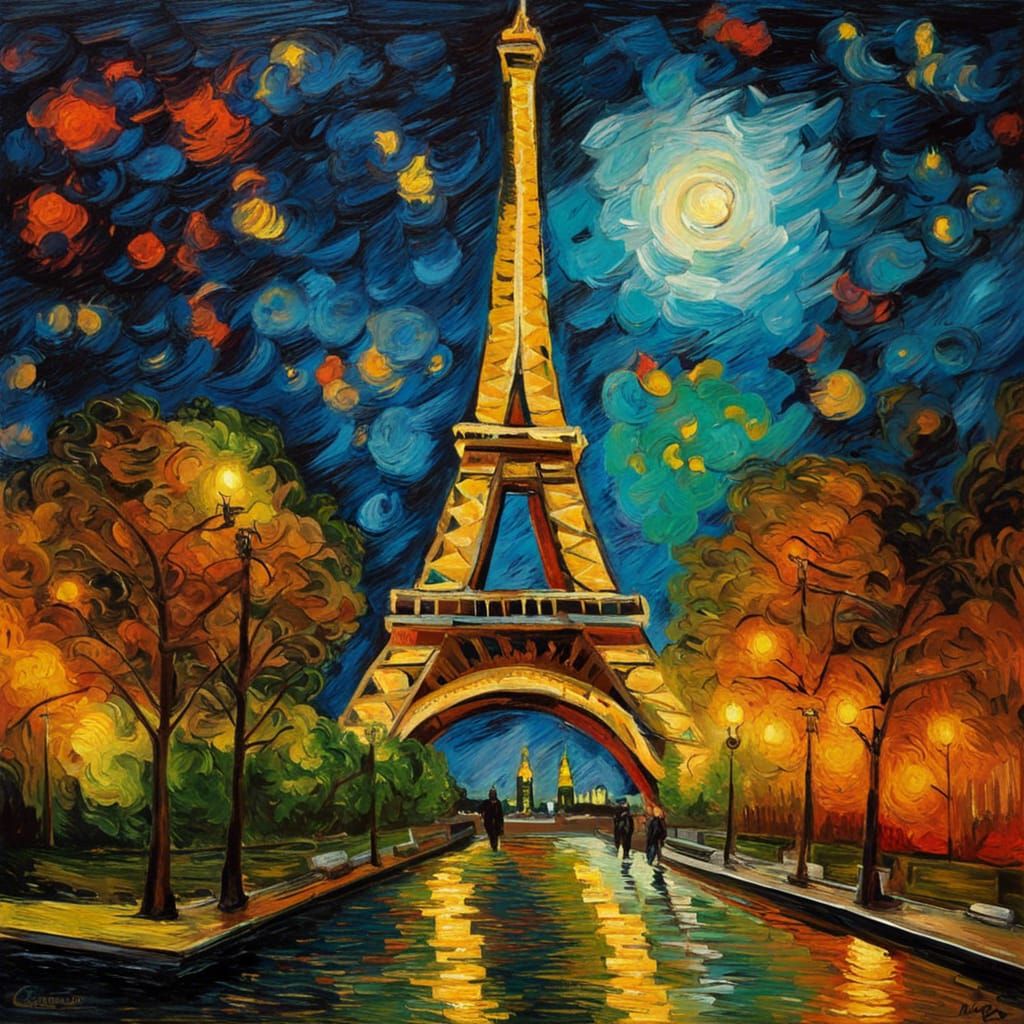 The Eiffel tower at night - neo-impressionism - AI Generated Artwork ...