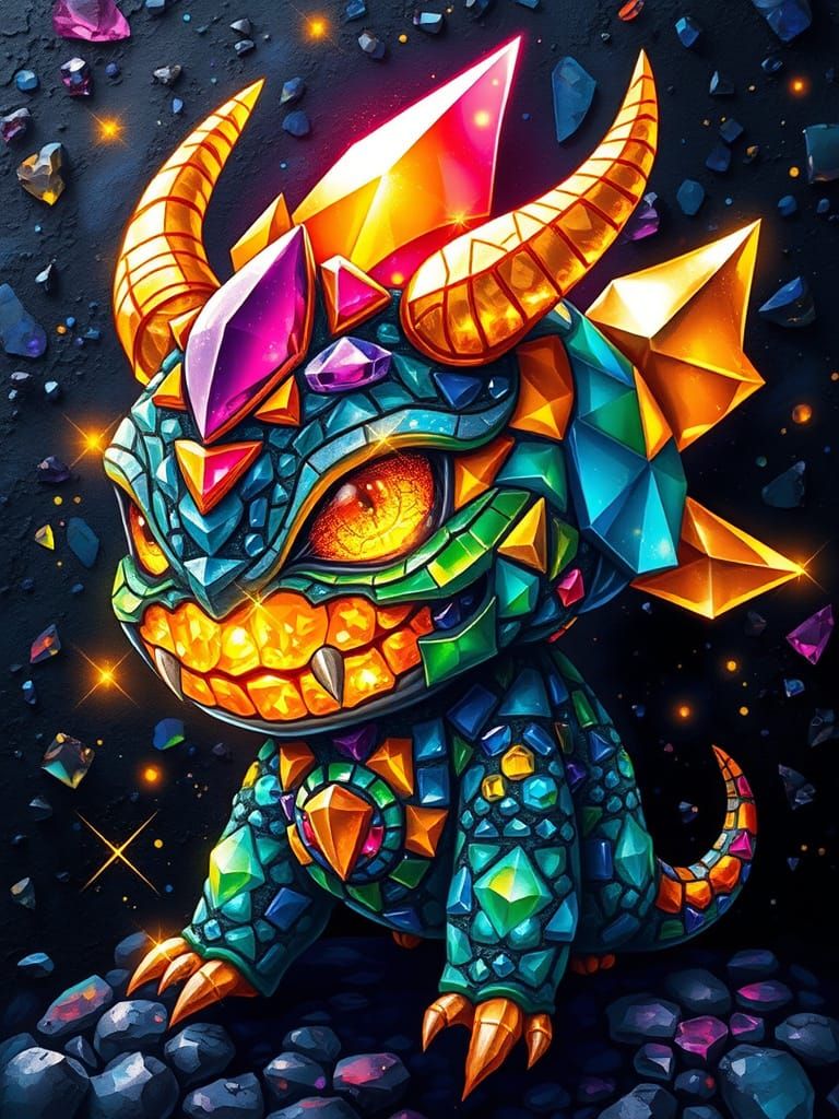 Enchanted Mosaic Monster Radiates Ethereal Aura - AI Art