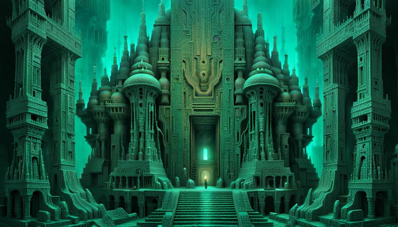 ancient temple in geometric abstract design - AI Generated Artwork ...