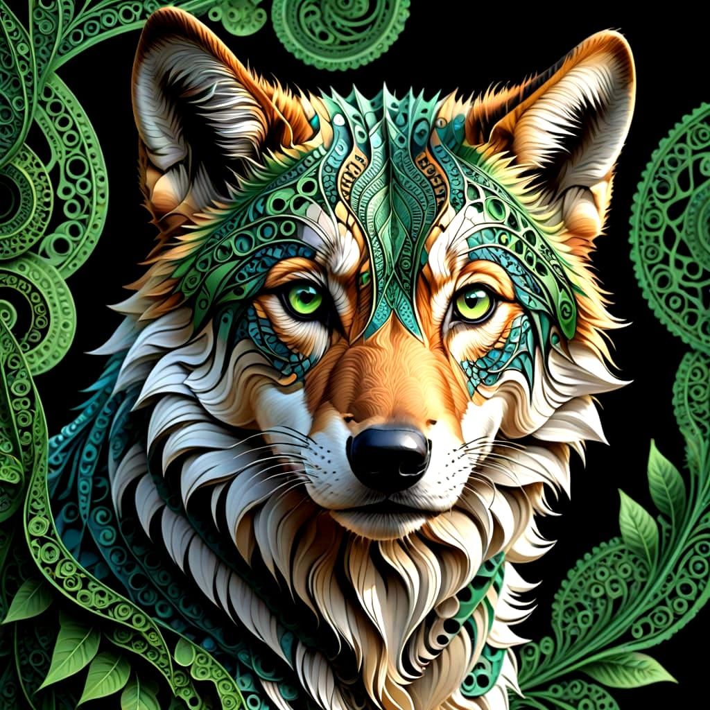 Abstract Wolf - Vibrant Fractal Wolf in Moody Light