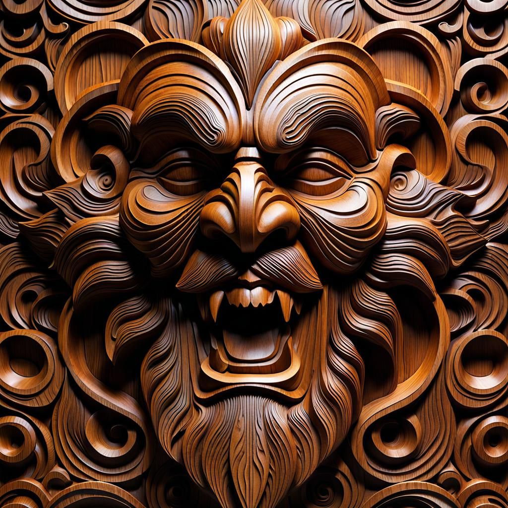 The digital version of a hand-carved wooden devil is a fascinating work ...