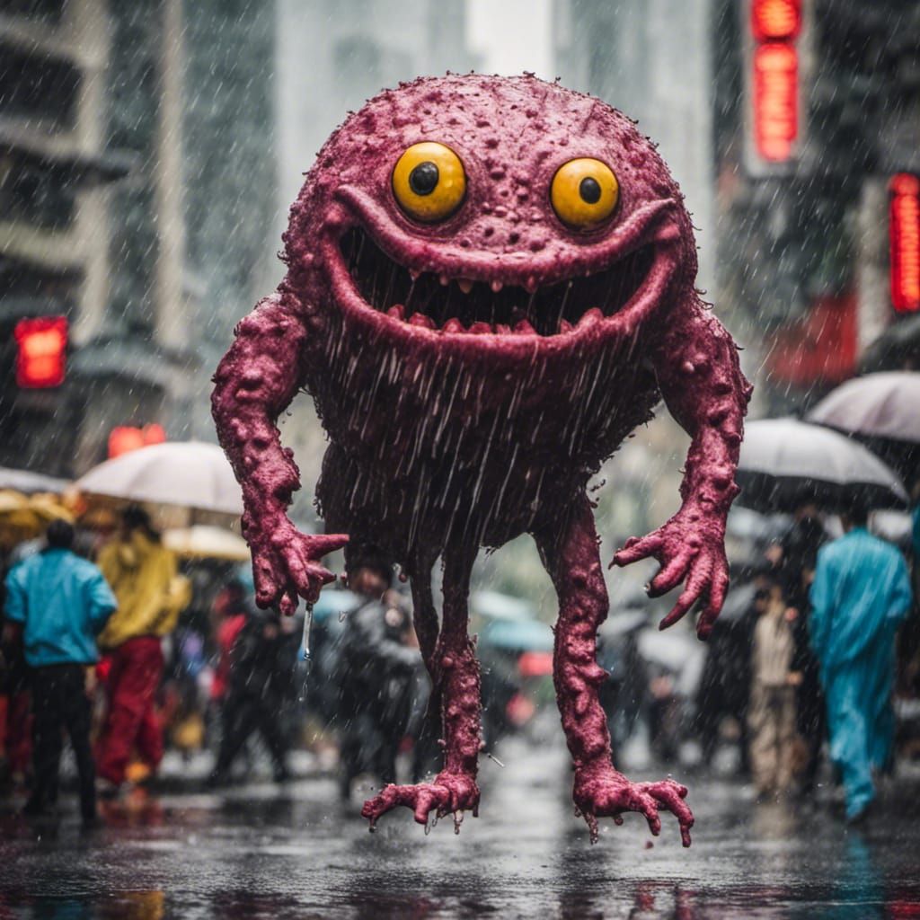 Monster floating over a crowded Shanghai Street in the rain IV - AI ...