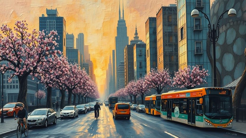 Abstract Street Scene in Whimsical Skyscraper Land... - AI Art