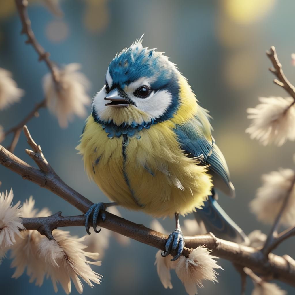 Bluetit bird on a branch - AI Generated Artwork - NightCafe Creator