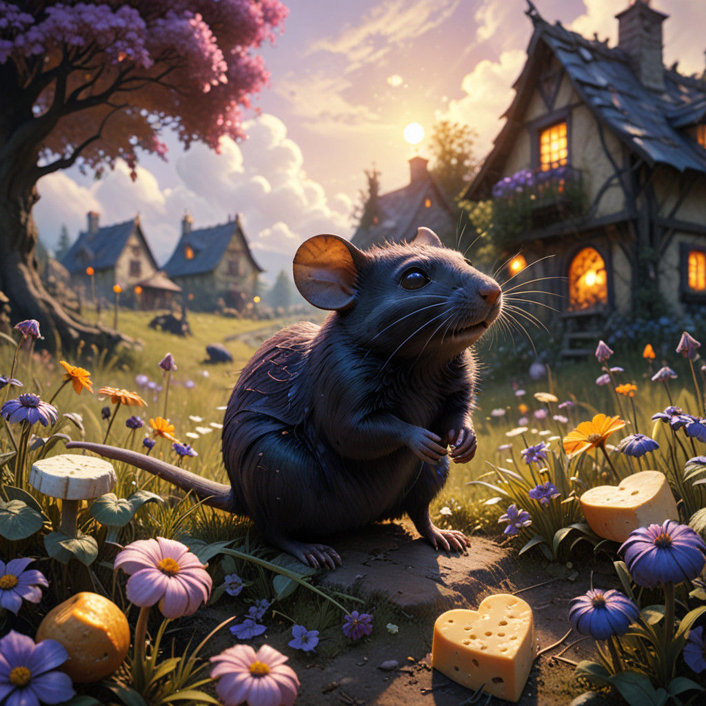 Mouse and Cheese - A Giant Mouse Looms Over a Quaint Cheese ...