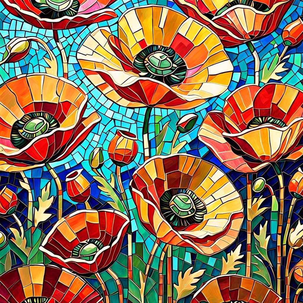 Vibrant Floral Mosaic in Impressionist Style - AI Art
