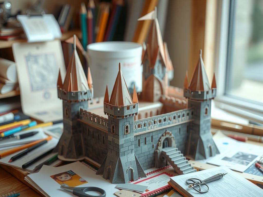 Medieval Papercraft Castle in Whimsical, Dreamy De... - AI Art