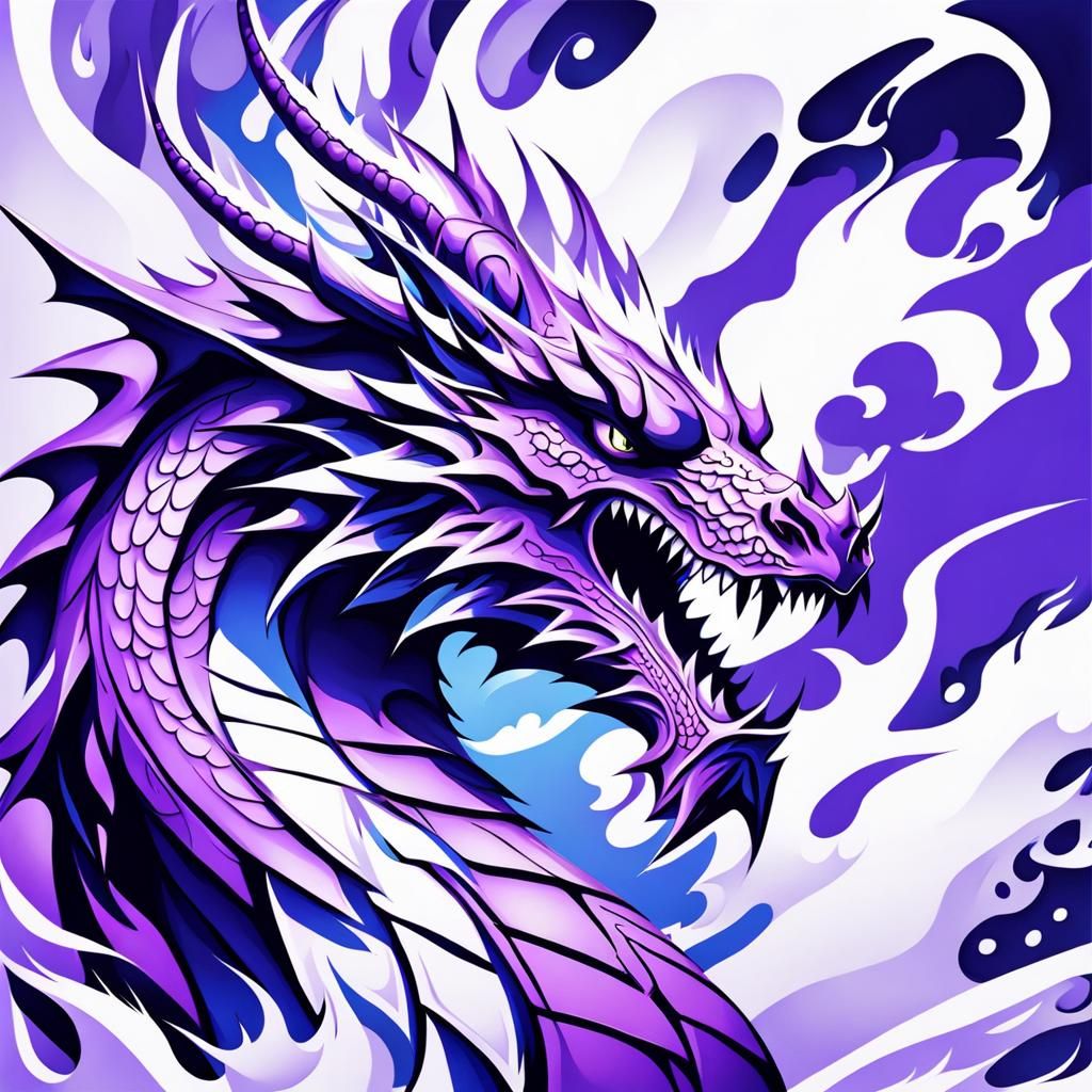 purple dragon with white flames abstract art complementary colors fine ...