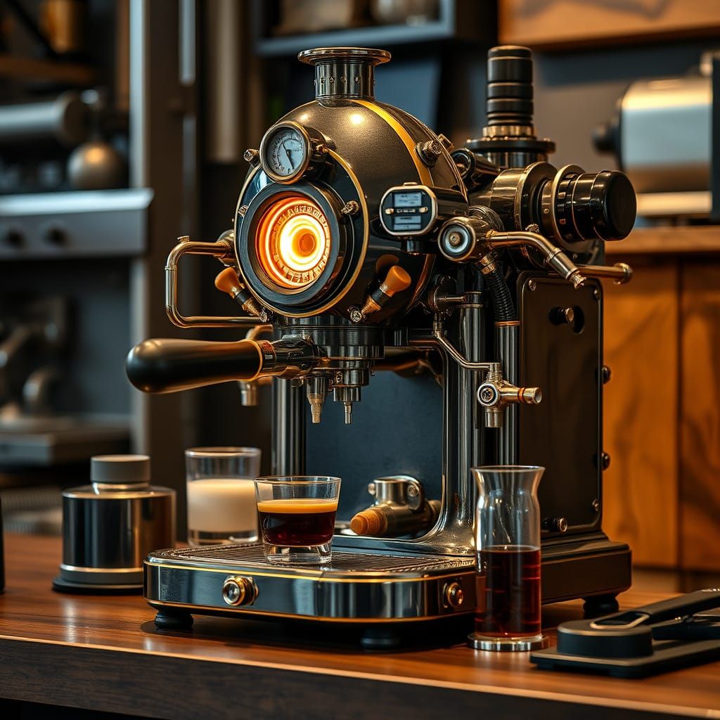 xxi century futuristic single shot espresso making machine
