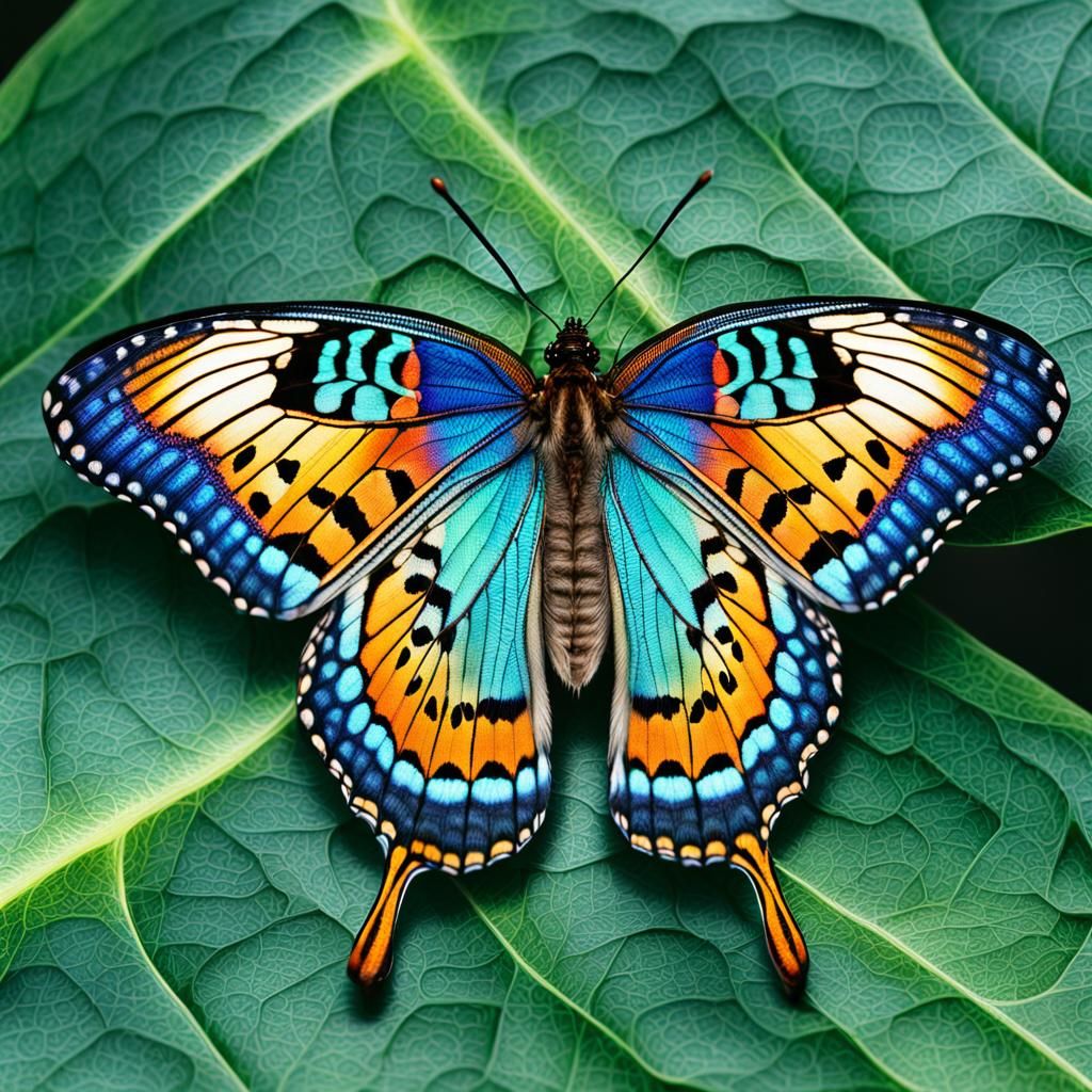 A macro photo of a butterfly resting on a leaf - AI Generated Artwork ...