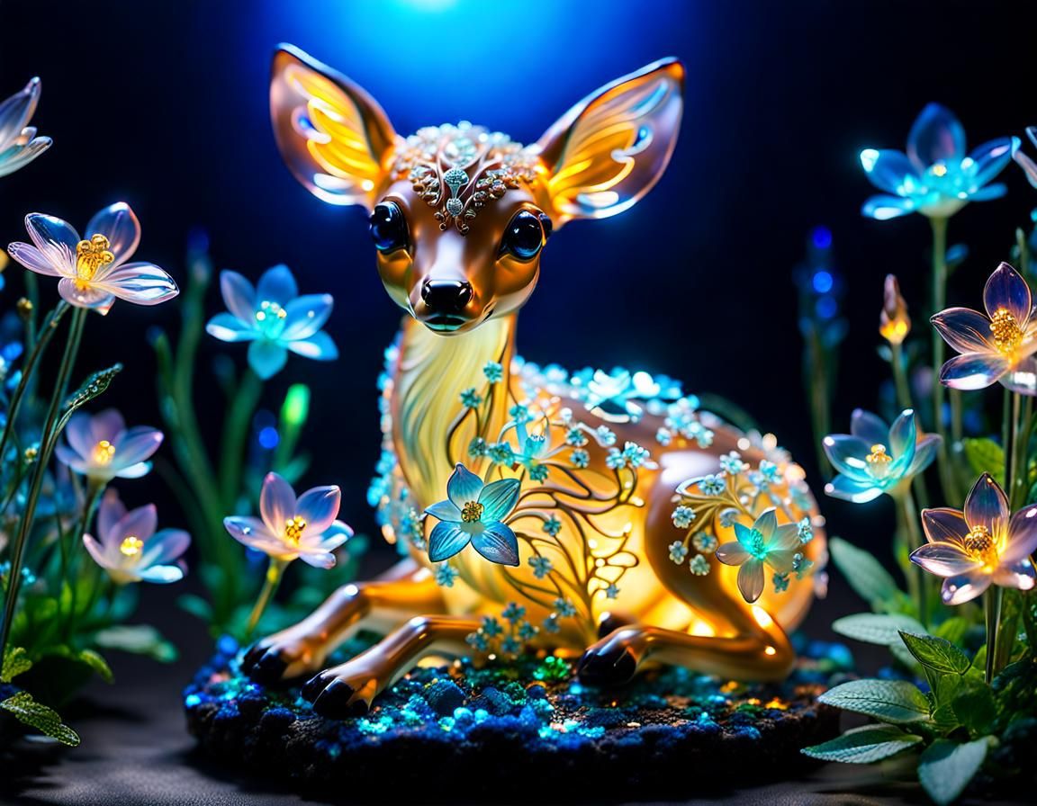 Masterpiece: delicate and transparent crystal glass sculpture baby fawn ...