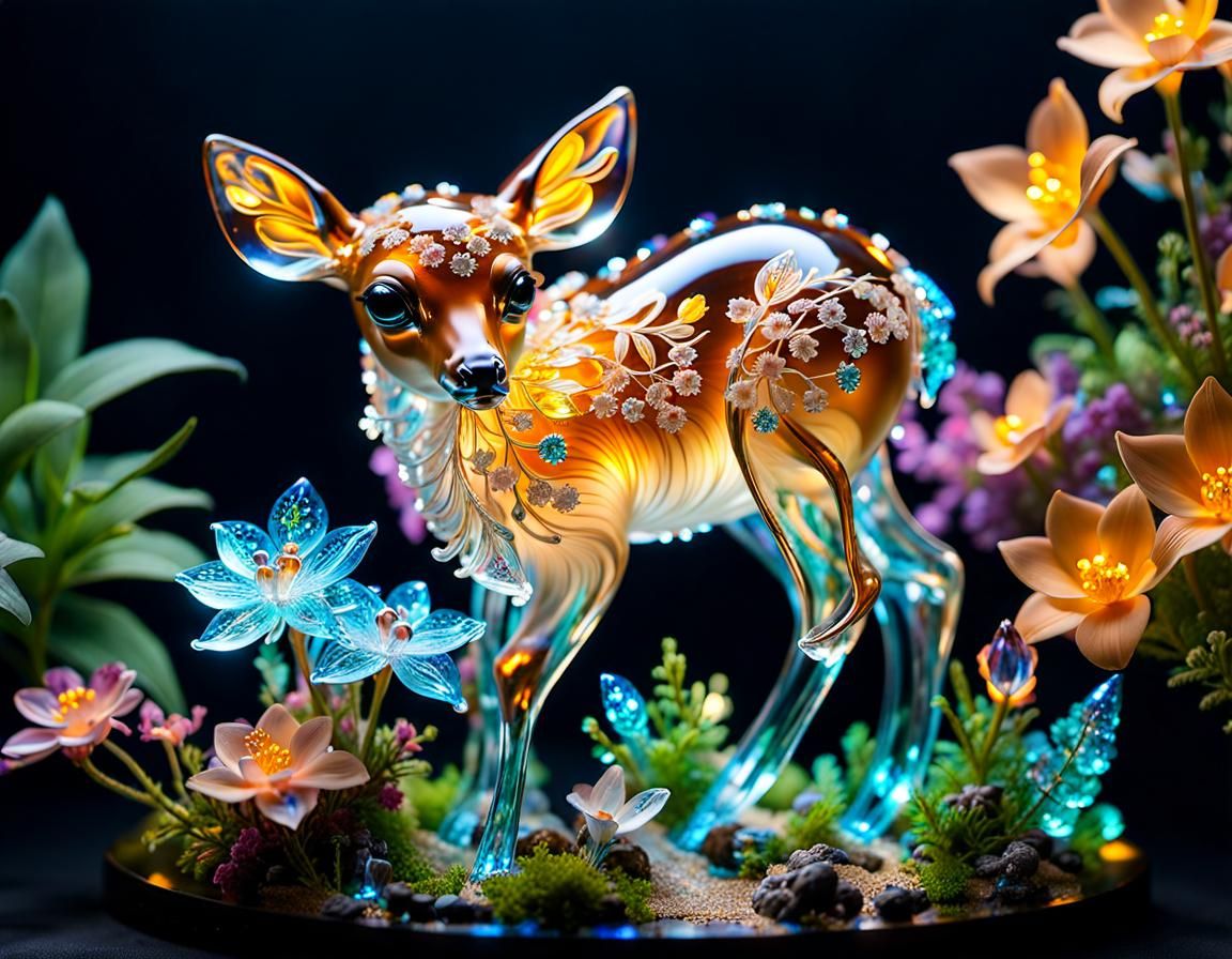 Masterpiece: delicate and transparent crystal glass sculpture baby fawn ...