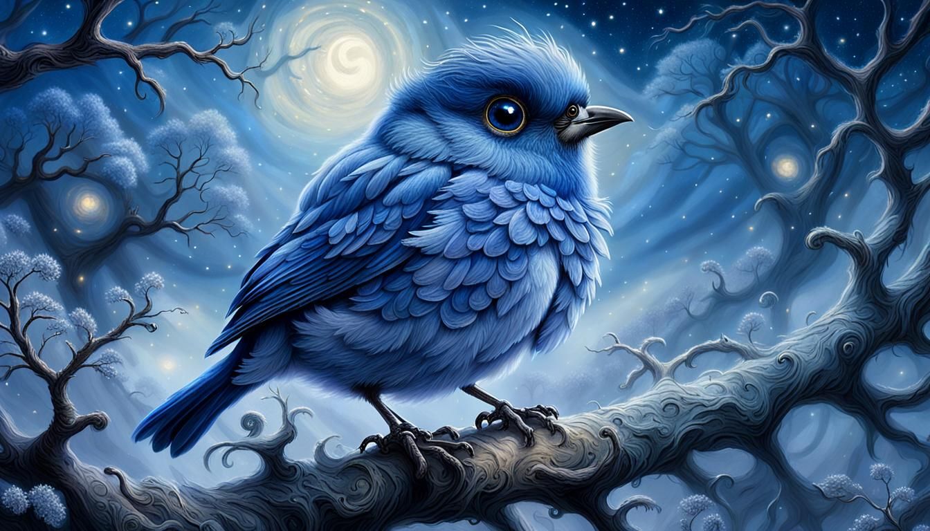 a up close very detailed view of a super cute adorable fluffy blue bird ...