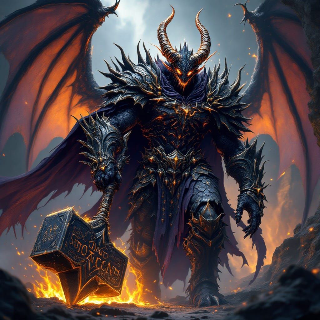 Dark Fantasy Dragon Kin in Jagged Armor with Great... - AI Art